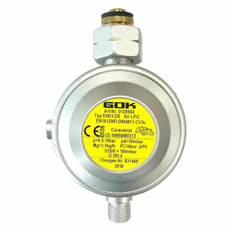 GOK REGOLATORE GAS CAMPING 30Mbar 1,5kg/h ATTACCO ITALIA | Free Time Store
